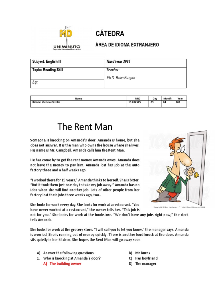 English III The Rent Man | PDF