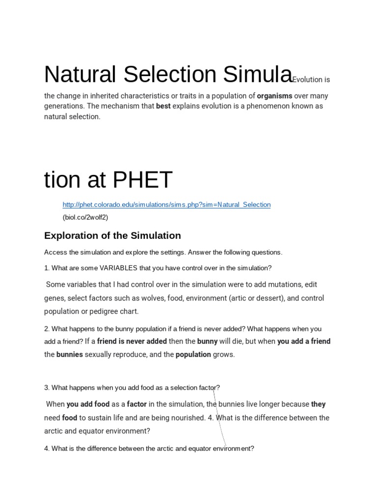 Natural Selection Simulation at PEG Google Docs | PDF | Natural ...