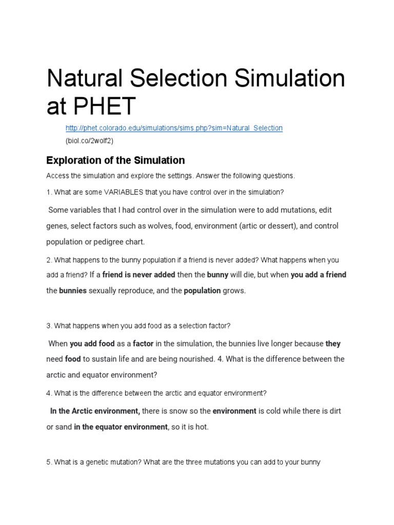 Natural Selection in Bunnies: An Interactive Simulation Explores the ...