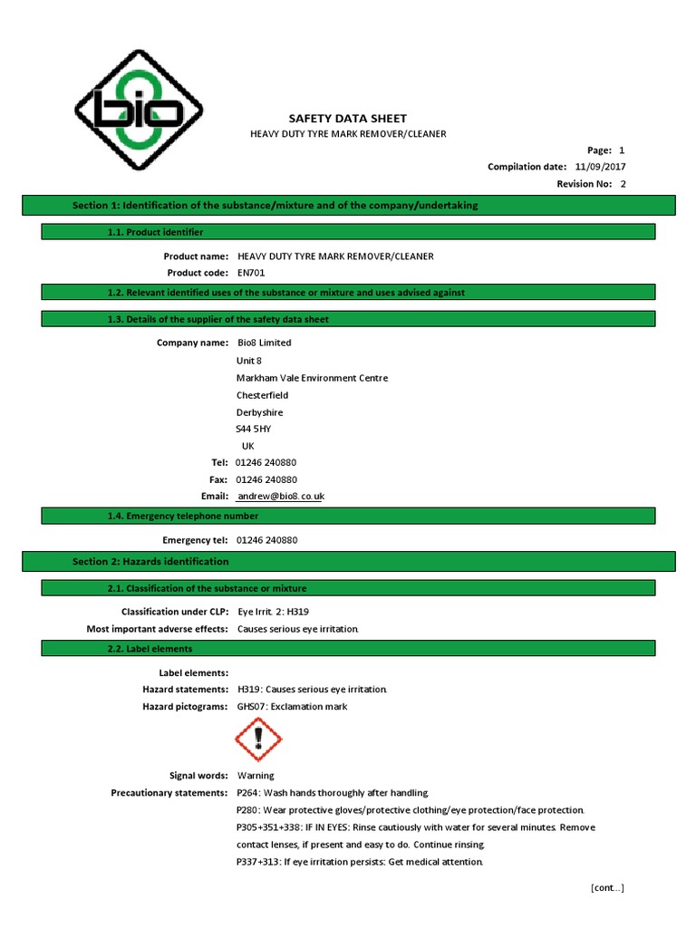 Heavy Duty Tyre Mark Remover EN701 | PDF | Safety | Occupational Safety ...