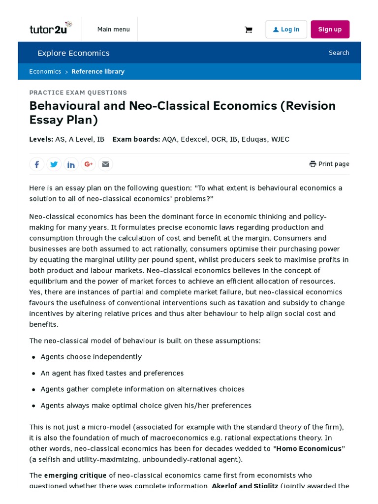 Behavioural and Neo-Classical Economics - Economics - Tutor2u | PDF ...