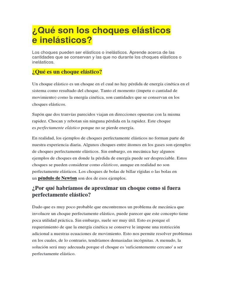 Qué Son Los Choques Elásticos e | PDF | Proyectiles | Elasticidad (Física)