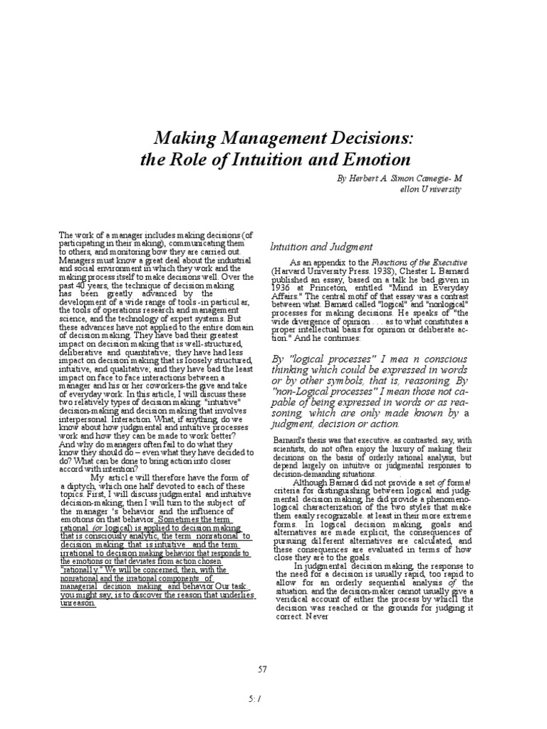 3.role of Intuition and Emotion | PDF | Expert | Decision Making