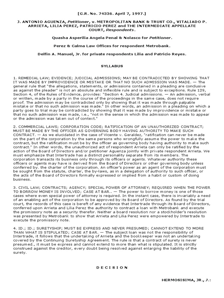 Rule 129 Judicial Admission Evidence Cases | PDF | Surety | Joint And ...