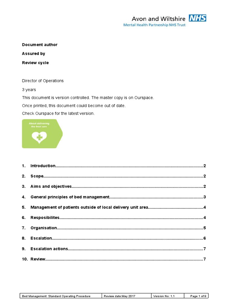 Bed Management SOP for Inpatient Care | PDF | Patient | Caregiver