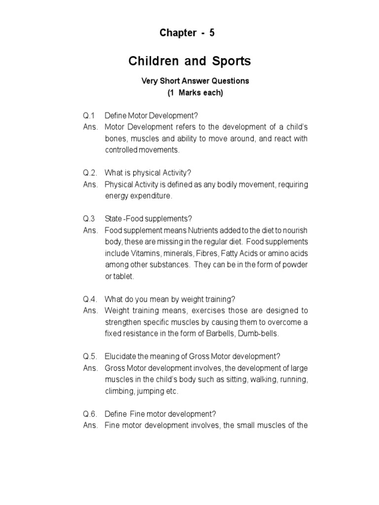Chapter 5: Children and Sports Q&A | PDF | Wellness