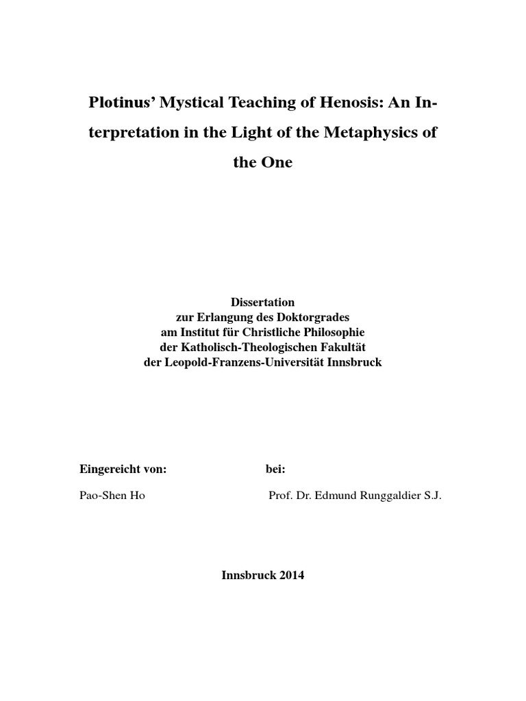 Dissertation Plotinus Mystical Teaching | PDF | Neoplatonism | Platonism