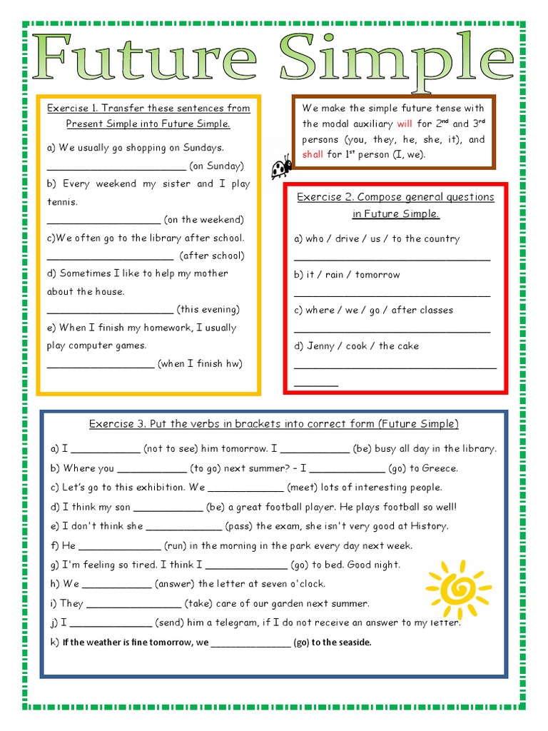 Exercise 2. Compose General Questions in Future Simple.: Will Shall | PDF