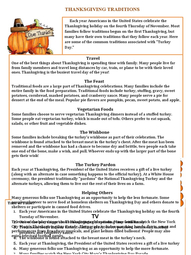 Thanksgiving Traditions in America | PDF | Thanksgiving | Eating ...