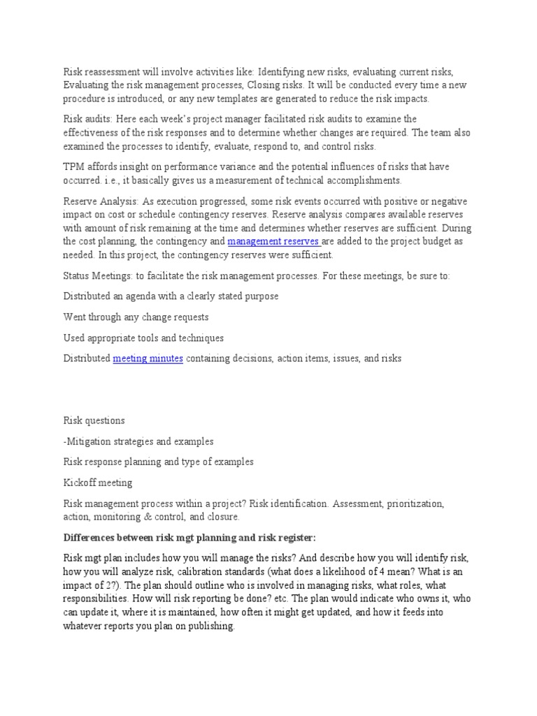 Management Reserves: Differences Between Risk MGT Planning and Risk ...
