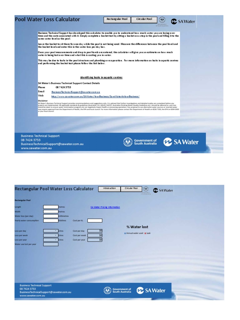 Pool Water Loss Calculator | PDF | Litre | Swimming Pool