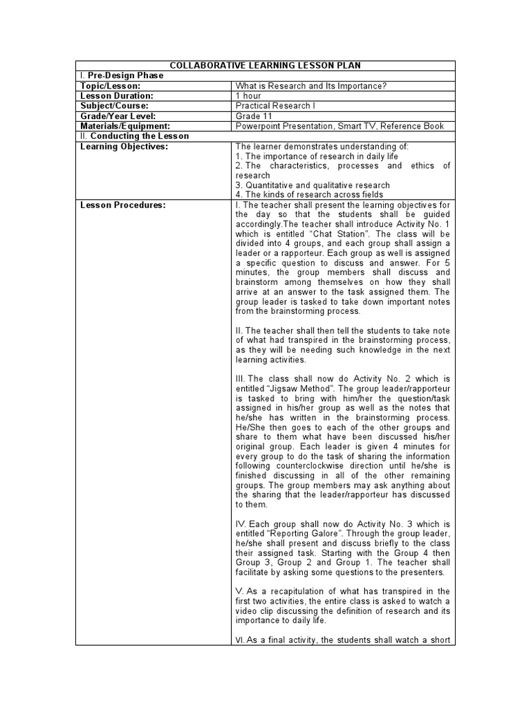 Collaborative Learning Lesson Plan - Christopher Gunsat | PDF | Lesson ...