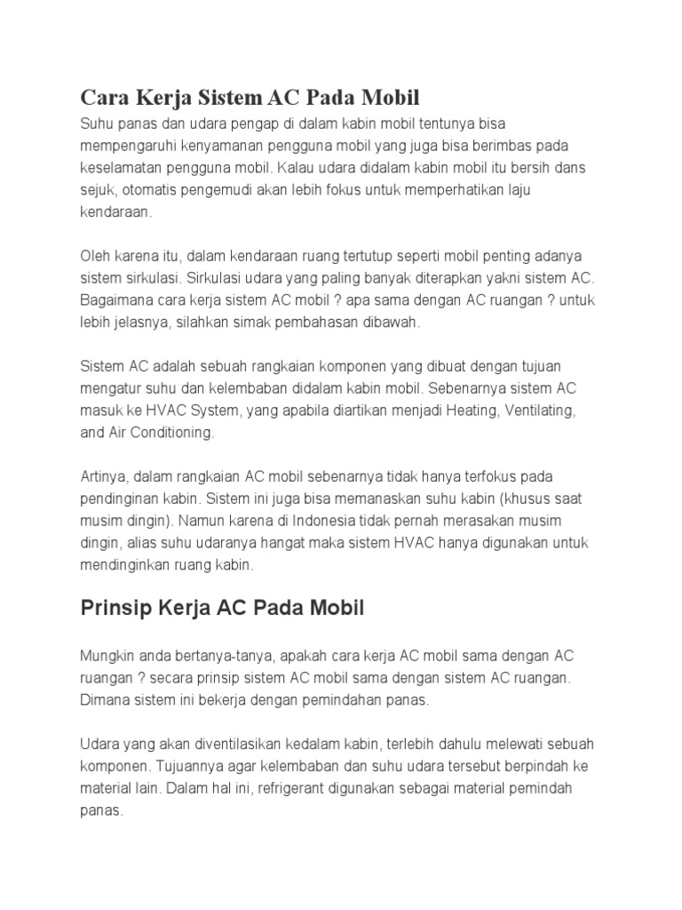 Cara Kerja Sistem AC Pada Mobil | PDF