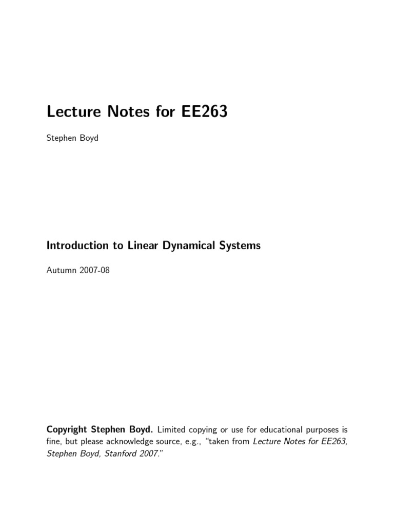 Lecture Notes For EE263: Introduction To Linear Dynamical Systems | PDF ...