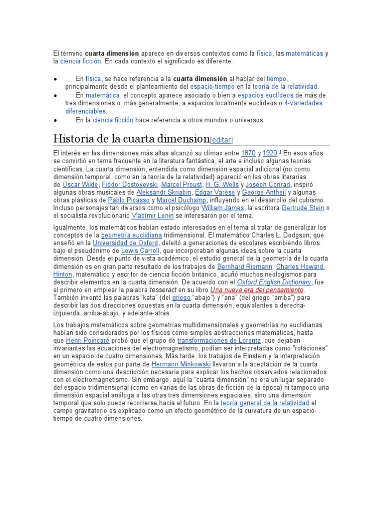 Cuarta Dimension | PDF | Medida Geométrica | Física