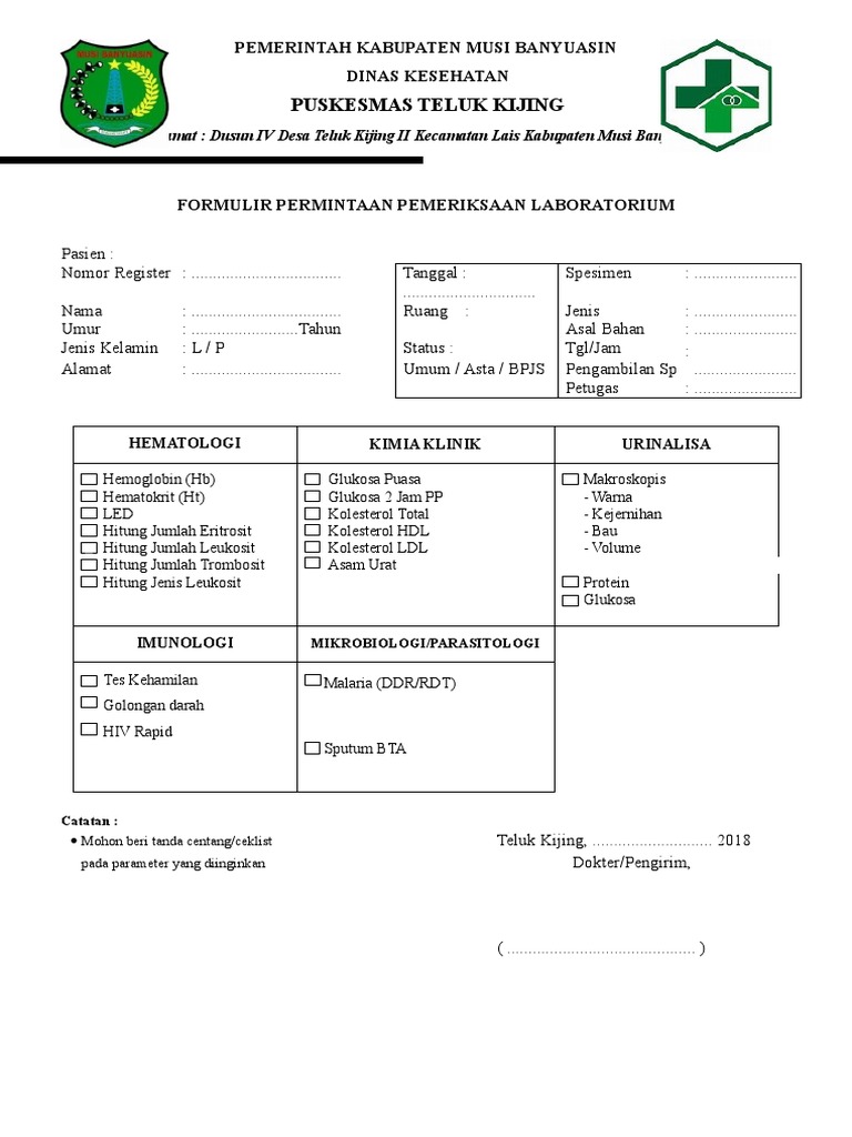 Formulir Permintaan Pemeriksaan Laboratorium | PDF