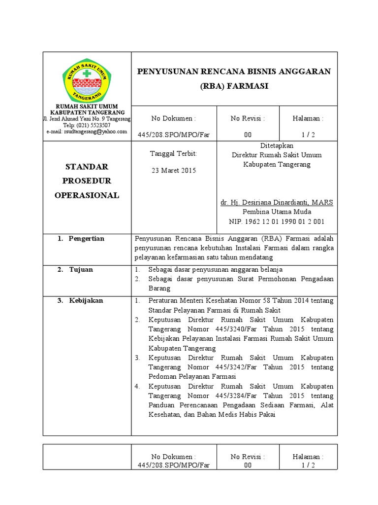 Spo Penyusunan Rba Farmasi | PDF | Sains & Matematika