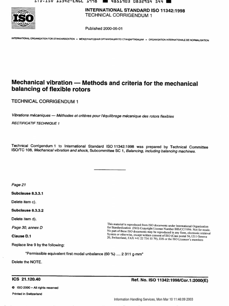 Iso 11342 Metodos y Criterios de Balanceo en Rotores Rigidos | PDF