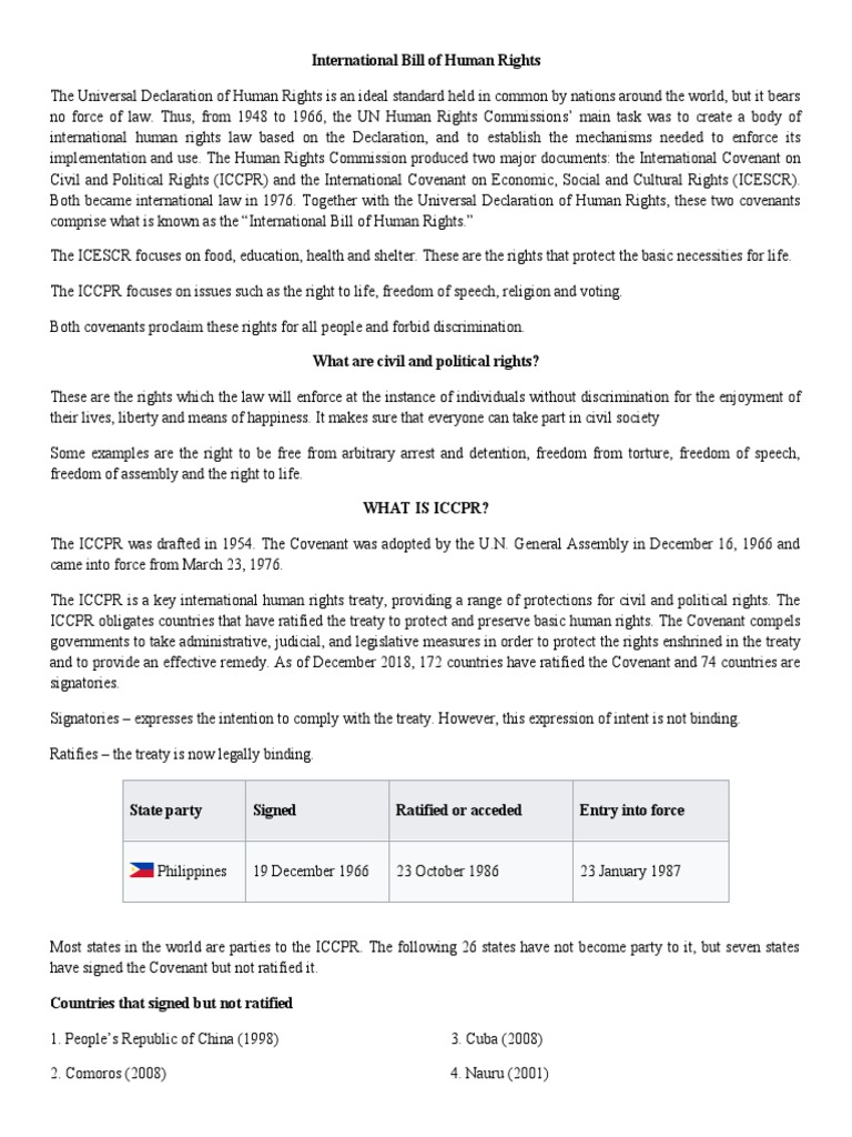 International Bill of Human Rights | PDF | European Convention On Human ...