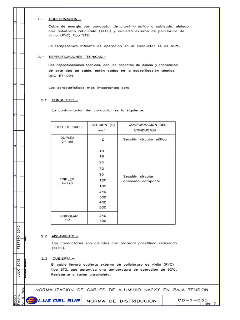 01 CD-1-035 Normalizacion de Cables NA2XY | PDF
