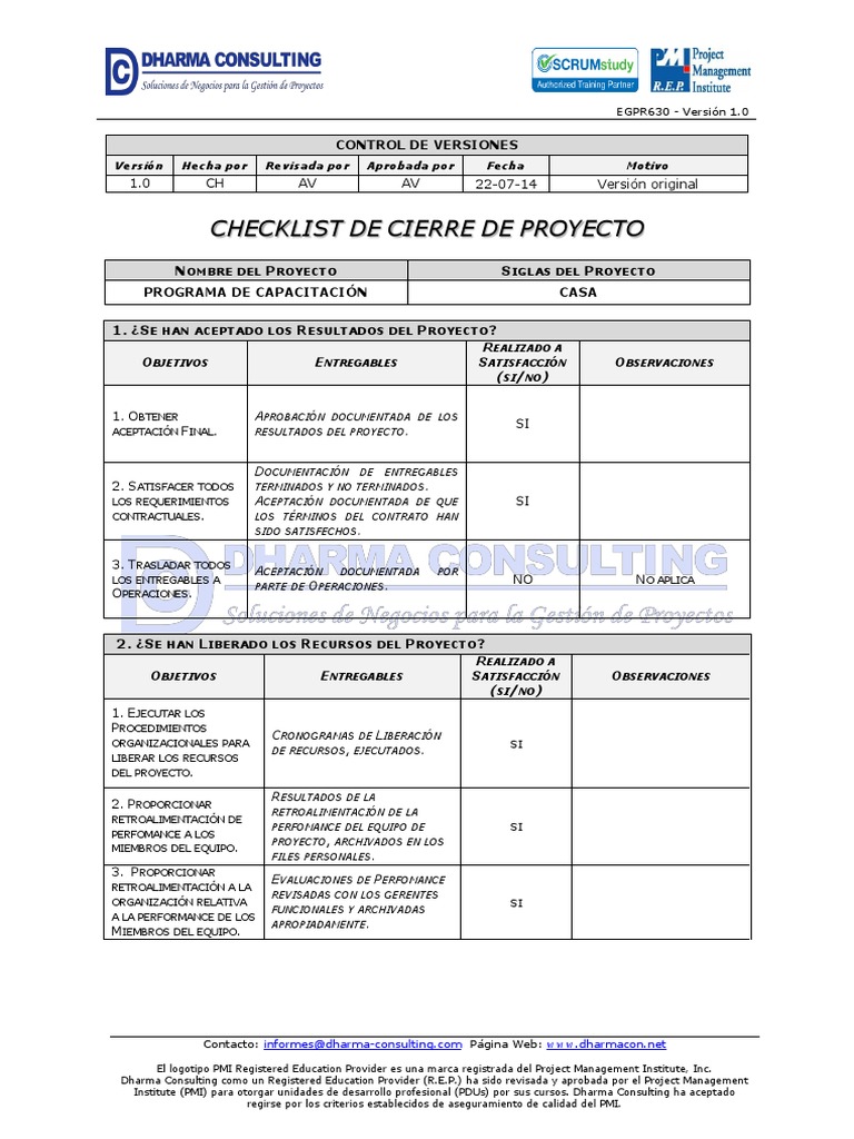 Checklist de Cierre de Proyecto | PDF | Gestión de proyectos | Informática