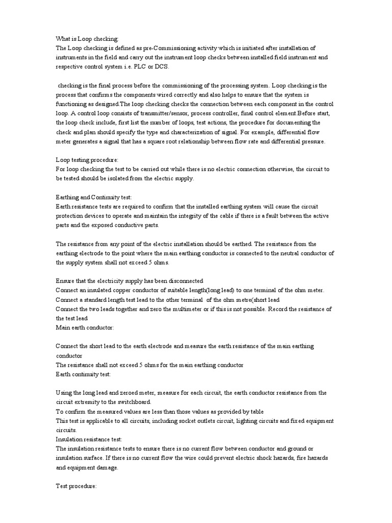 Loop Checking Procedure: A Step-by-Step Guide to Ensuring Correct Wiring, Calibration, and ...