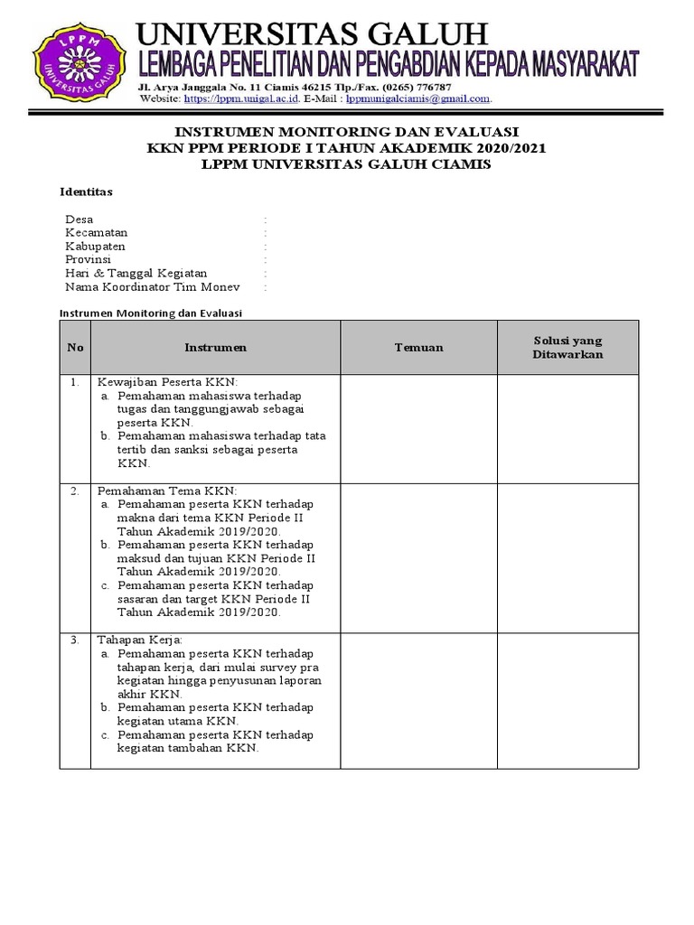Instrumen Monev KKN | PDF