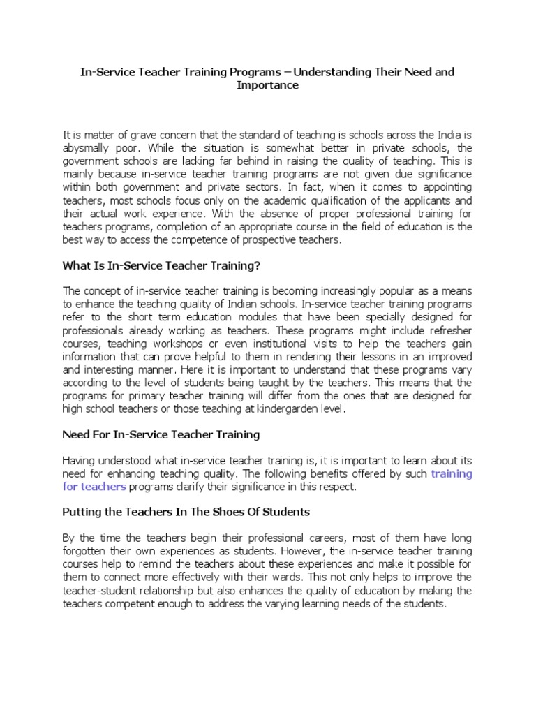 Inservice Training | PDF | Teacher Education | Teachers