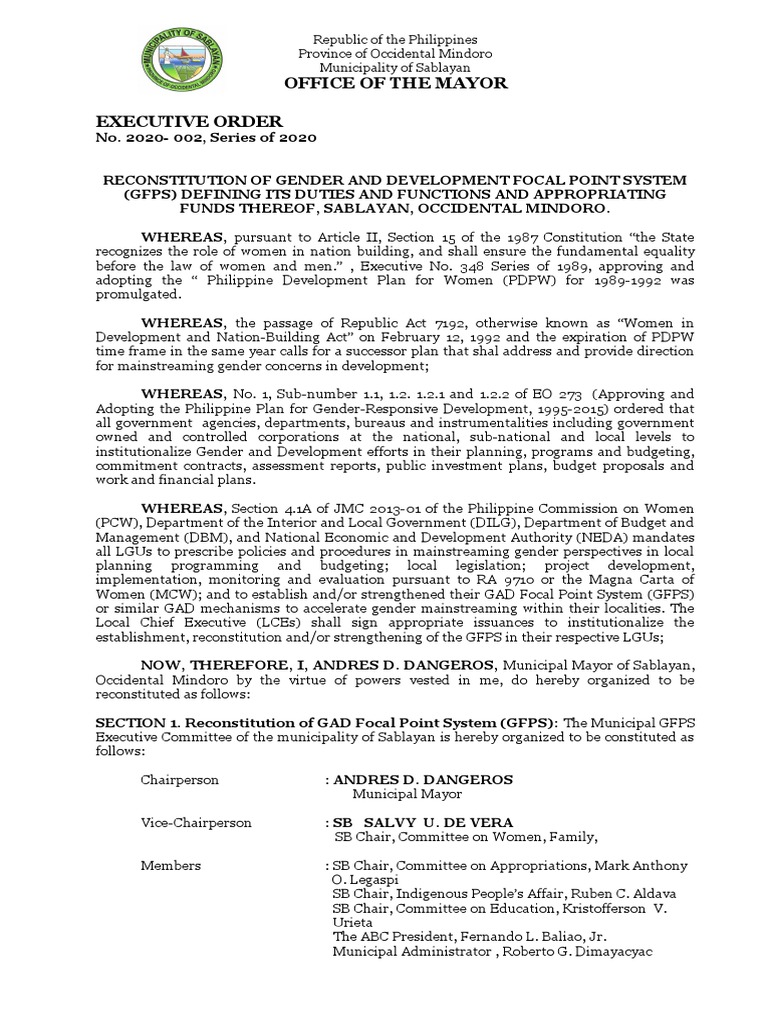 Office of The Mayor Executive Order: Republic of The Philippines ...