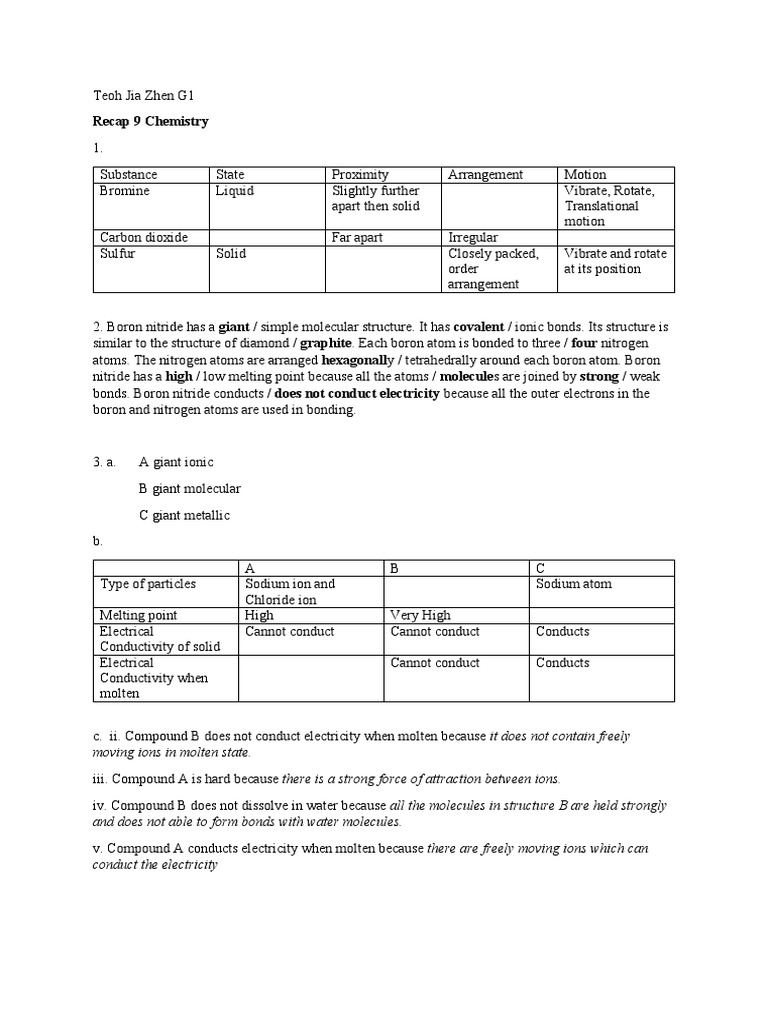 Recap 9 Chemistry: Moving Ions in Molten State | PDF | Chemical Bond ...