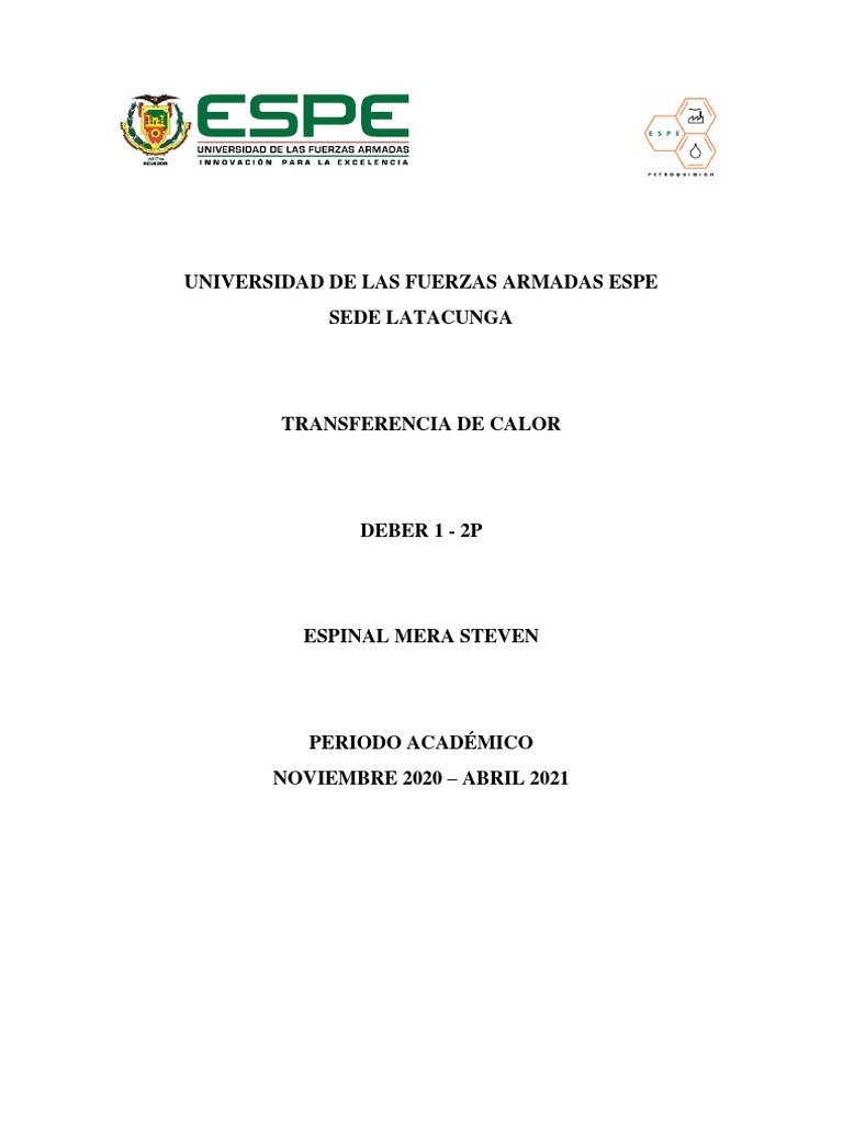 Deber 1-2P - Steven Espinal | PDF | Transferencia de calor | Convección