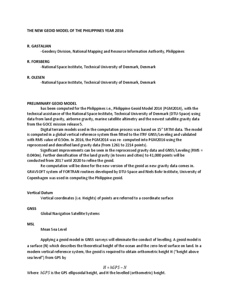 The New Geoid Model of The Philippines Year 2016 | PDF | Sea Level ...