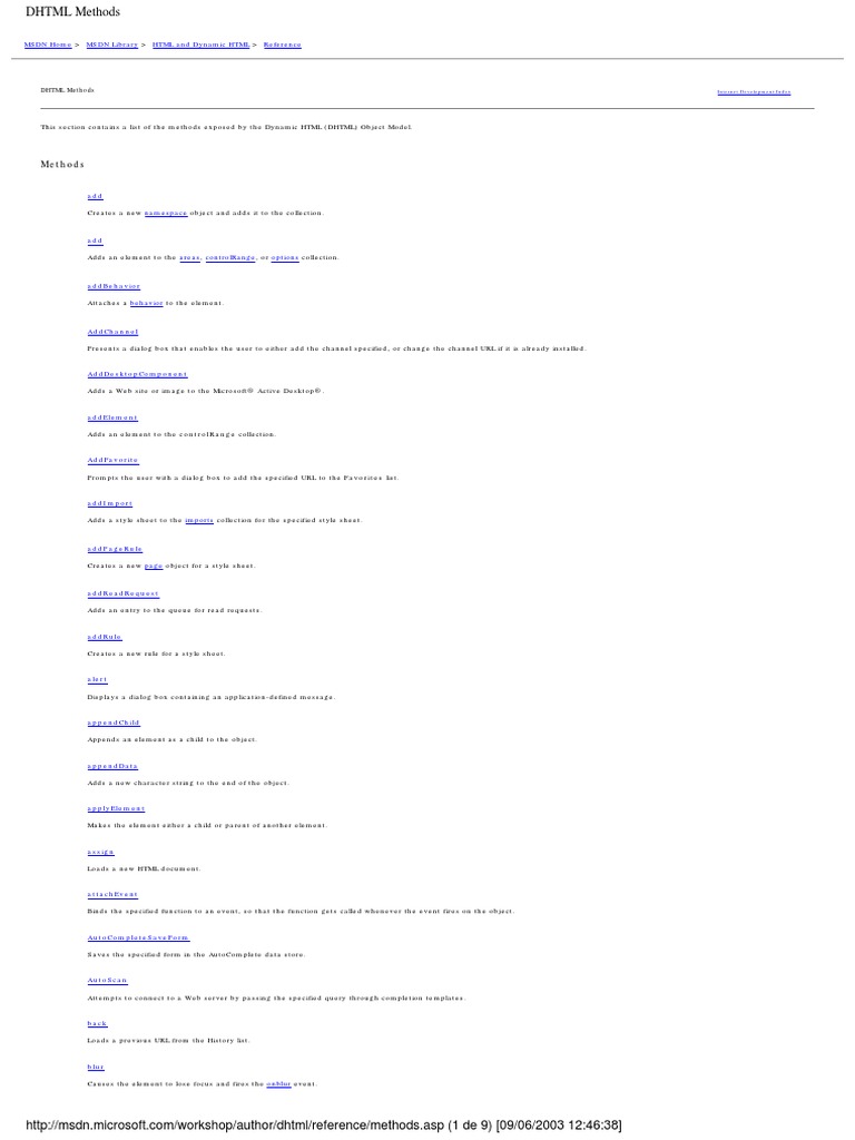 Ms Dhtml Methods Pdf Dynamic Html Html Element