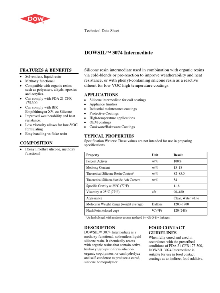 DOWSIL™ 3074 Intermediate: Features & Benefits | PDF | Silicone | Polyester