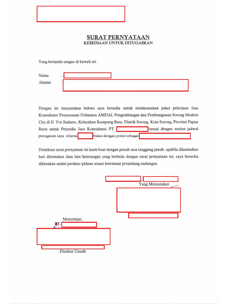 2b Contoh Surat Pernyataan Bersedia Ditugaskan Dari Tenaga Ahli | PDF