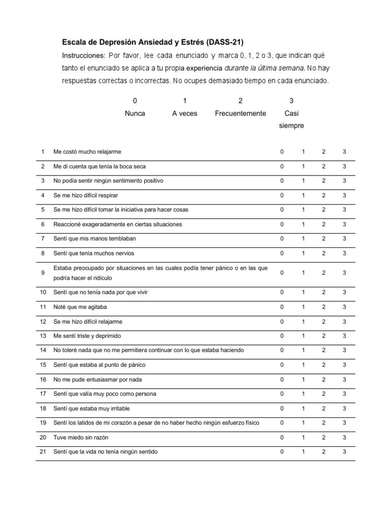 Escala DASS-21 | PDF | Depresión (estado de ánimo) | Sicología