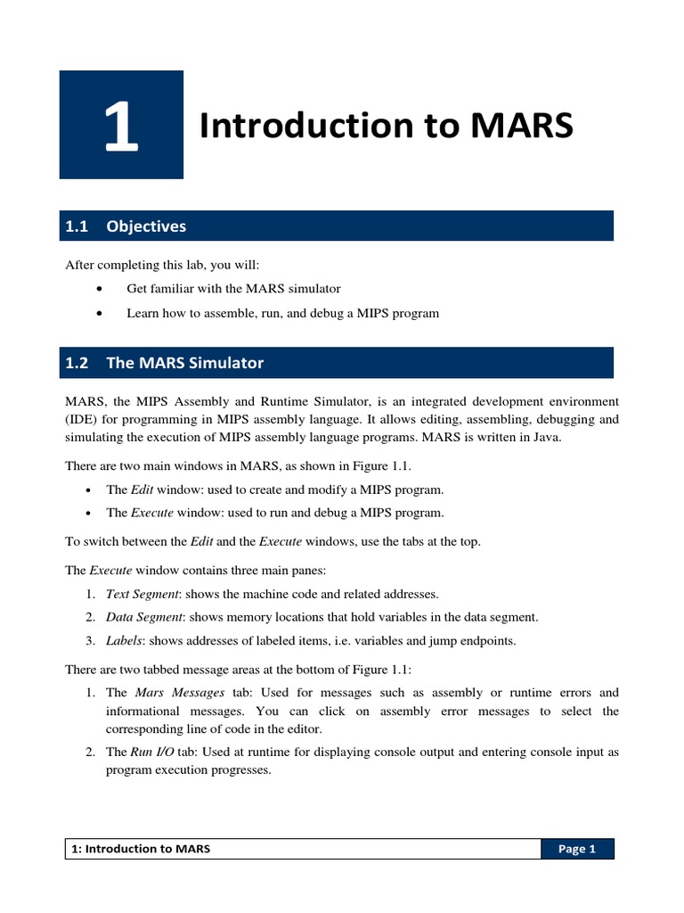 COE301 Lab 1 Introduction MARS | PDF | Integrated Development Environment | Computer Program