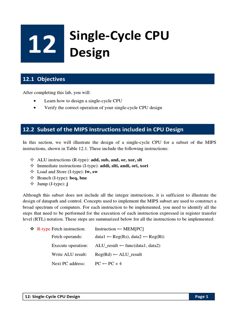 COE301 Lab 12 Single Cycle CPU Design | PDF | Central Processing Unit ...