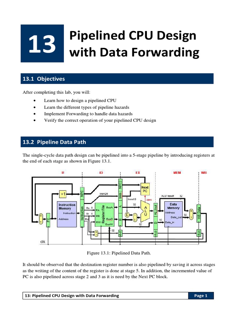 COE301 Lab 13 Pipelined CPU Design With Data Forwarding | PDF | Digital Electronics | Integrated ...