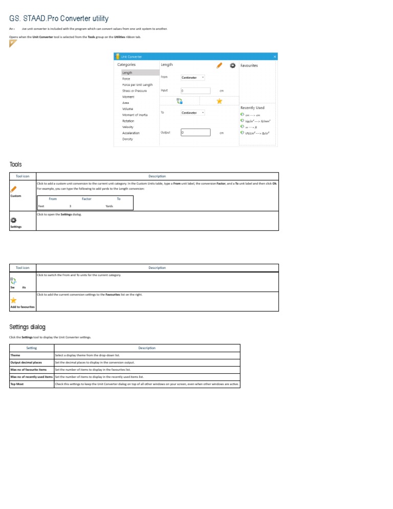 STAAD.Pro Unit Converter Overview | PDF | Computers