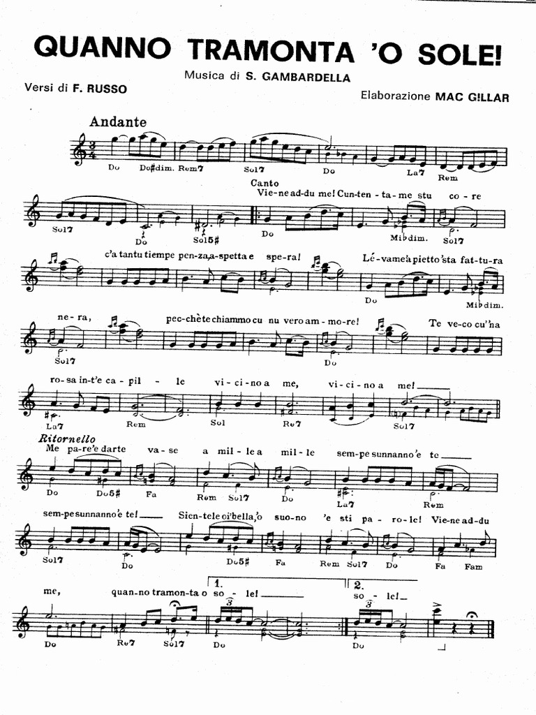 Quanno Tramonta 'O Sole | PDF