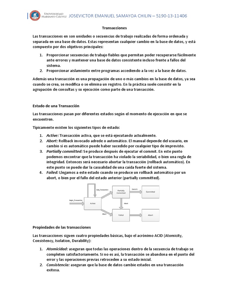 Transacciones en Bases de Datos | PDF | Gestión de datos | Gestión de ...