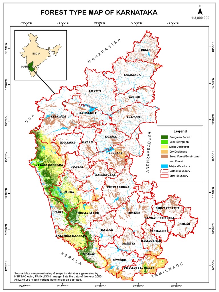 Forest Map of Karnataka Shows Evergreen, Semi-Evergreen, Moist ...