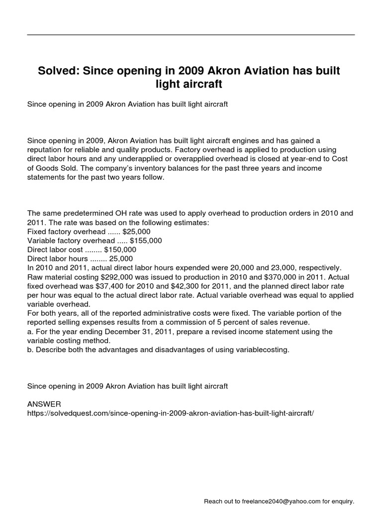 Since Opening in 2009 Akron Aviation Has Built Light Aircraft | PDF ...