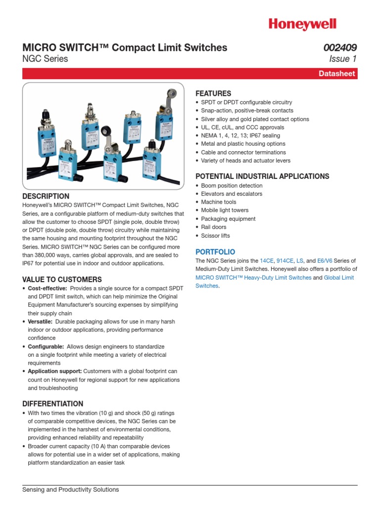 Datasheet - MICRO SWITCH Compact Limit Switches, NGC Series - 002409-1-EN | PDF | Home & Garden ...
