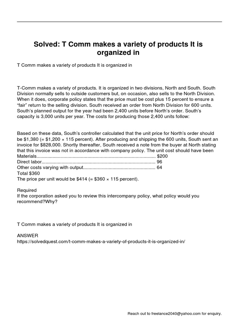 Review of T Comm's Intercompany Pricing Policy | PDF | Prices | Business