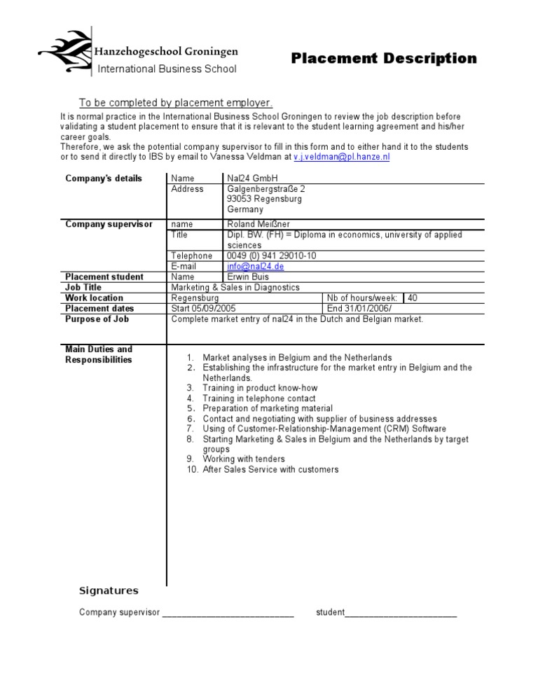 Placement Form for Marketing Student | PDF | Marketing | Business