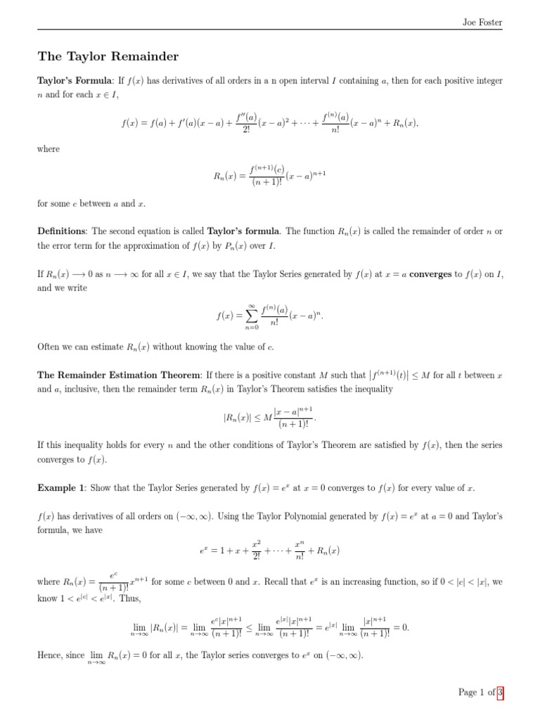 Estimation of The Taylor Remainder | PDF | Abstract Algebra ...