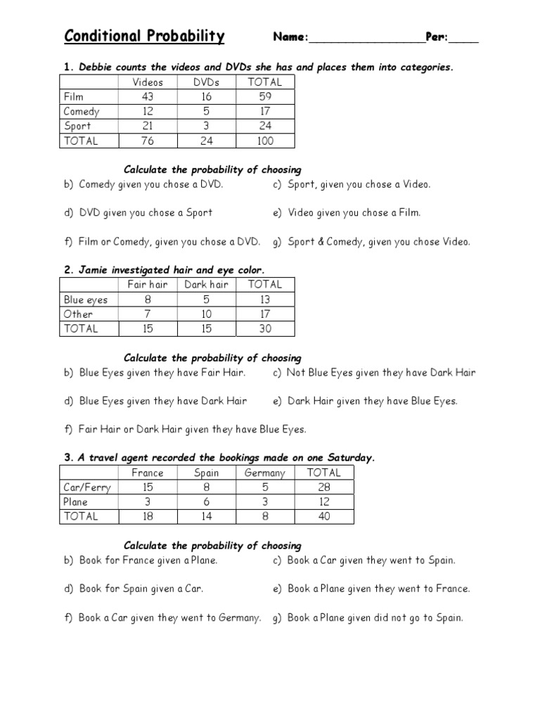 Conditional Probability Exercises | PDF
