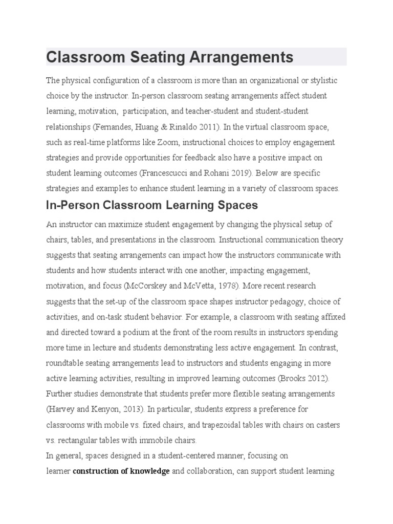 Seating Arrangement of Classroom | PDF | Classroom | Learning